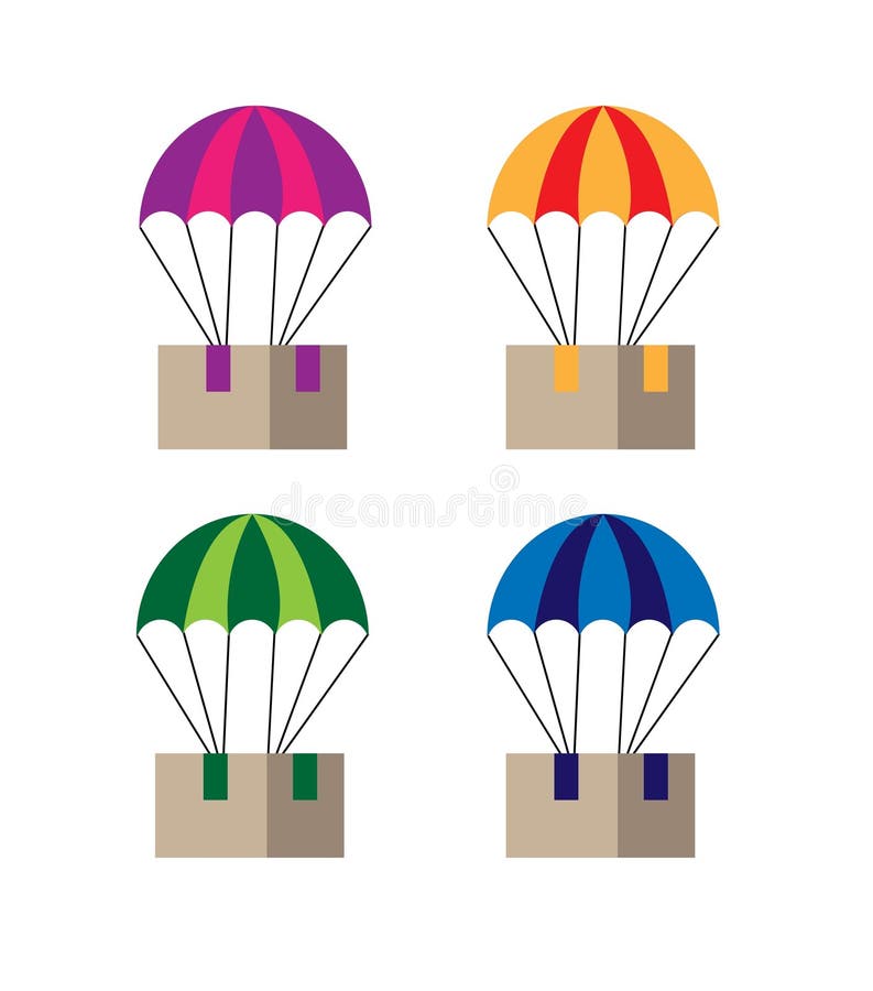 Parachute Delivers Parcel Different Colors Set Stock Vector ...