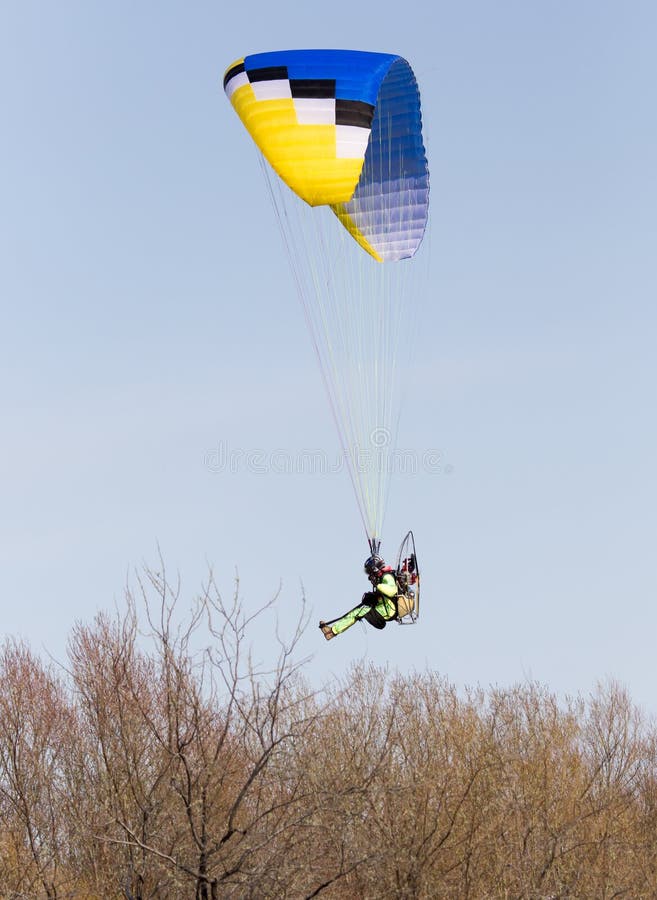 Parachute Flying in the Sky Stock Photo - Image of parachutist, white ...