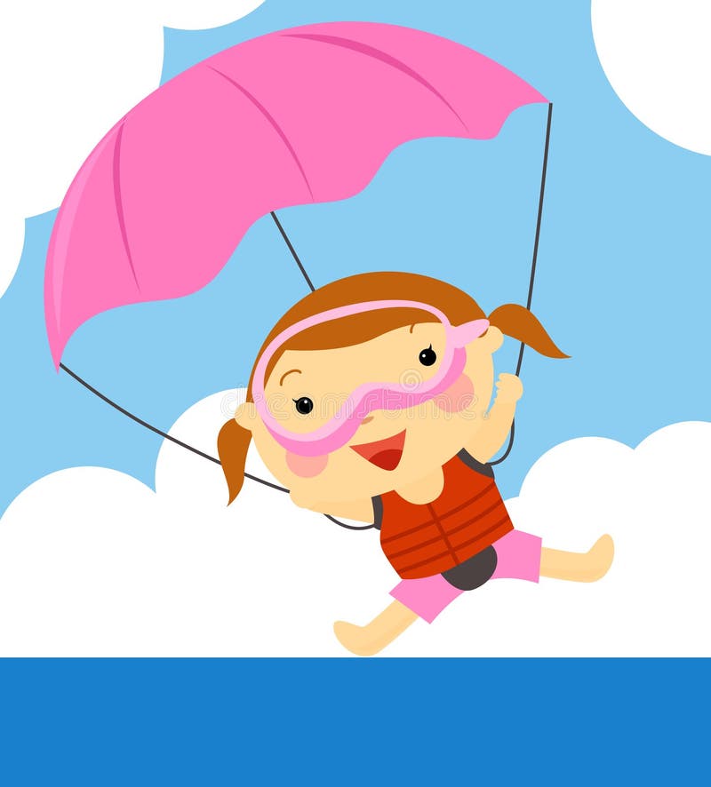 Cartoon Girl with Parachute Stock Vector - Illustration of windy, white ...