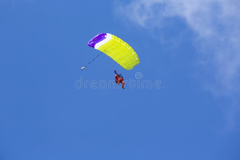 Parachute Man Landing Down. Stock Photo - Image of horizontal ...