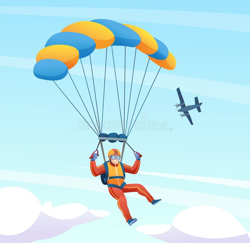 Parachute Skydiver with Plane in the Sky Stock Vector - Illustration of ...