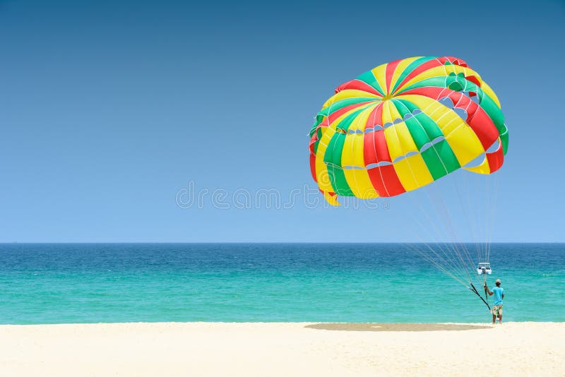 Parachute for Tourist on Sand Beach Stock Image - Image of strong, rope ...