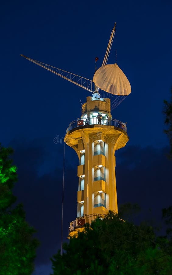 Parachute Tower stock photo. Image of tower, night, shroud - 77490426