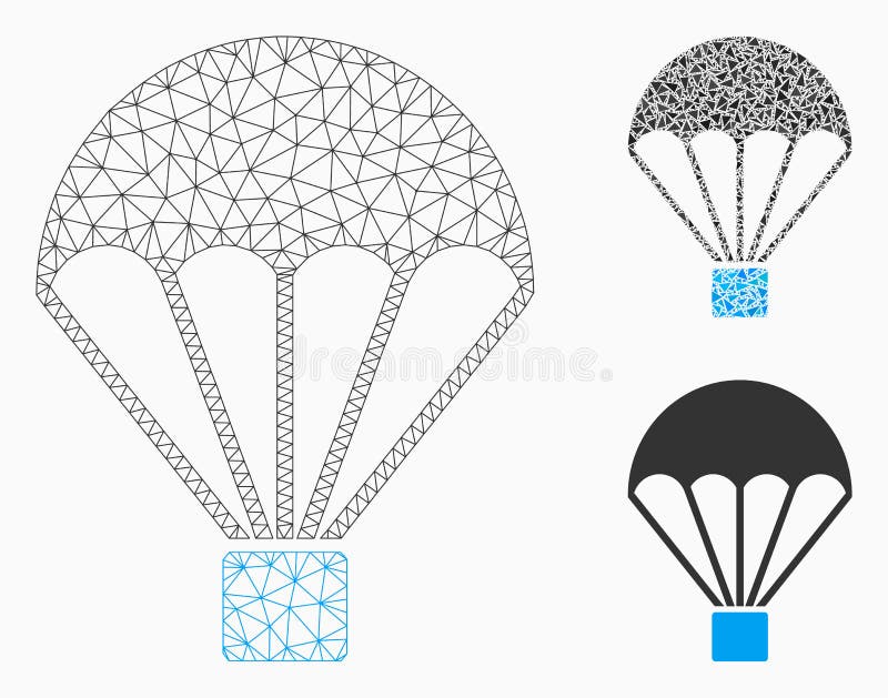 Parachute Vector Mesh Wire Frame Model and Triangle Mosaic Icon Stock ...