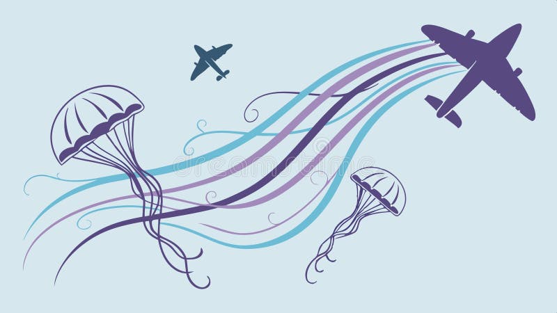 Parachutes and Airplane with Abstract Flowing Lines Vector Design ...
