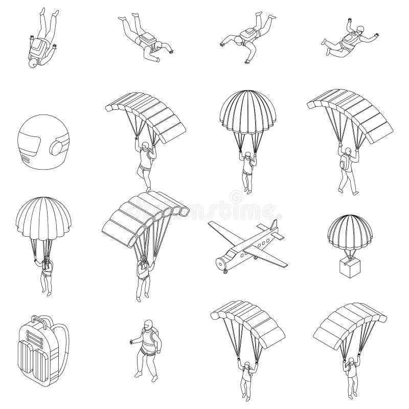 Parachuting Icons Set Outline Vector Stock Vector - Illustration of ...
