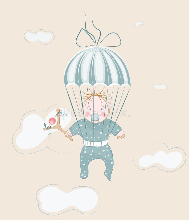 Parachuting Little Boy with Lollipop Stock Vector - Illustration of ...