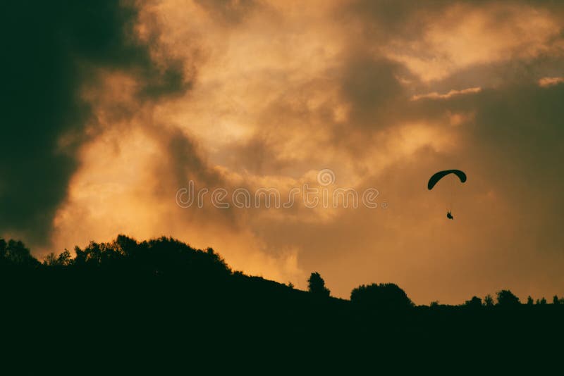 Parachuting in the sunset stock photo. Image of dusk - 233594924