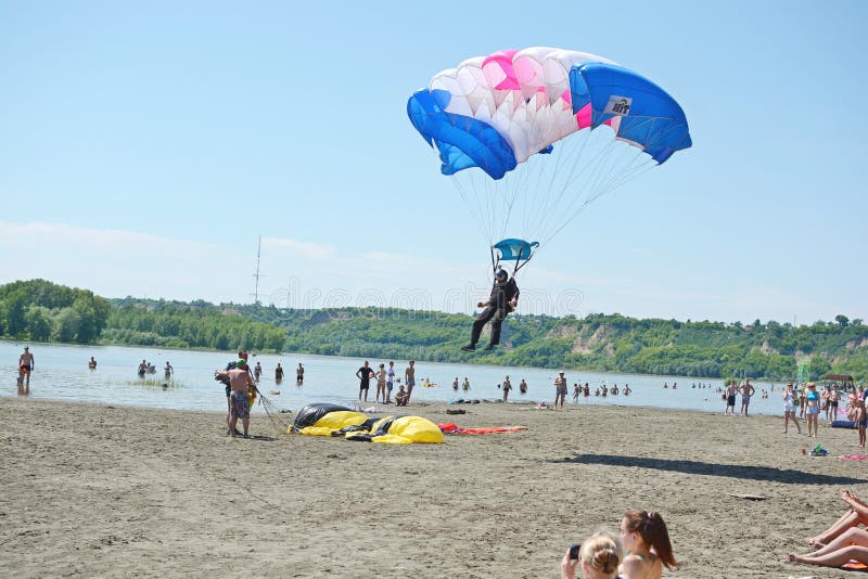 Parachutist Landing on the Beach Editorial Stock Image - Image of ...
