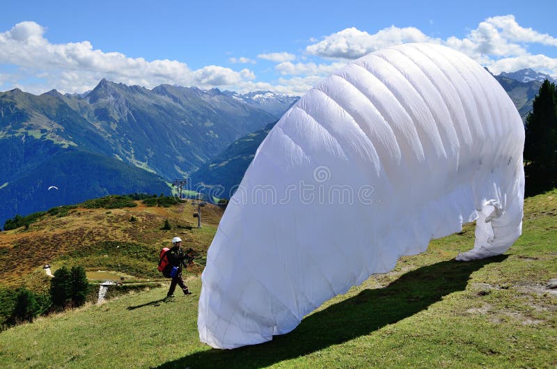A Parachutist Prepares for a Jump with Open Parachute. Editorial Stock ...