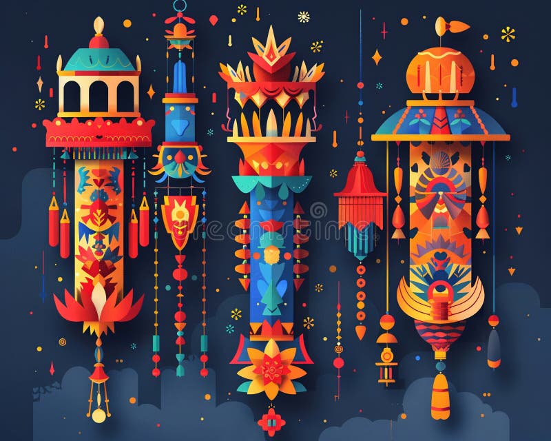 A Parade of Floats Decorated with Symbols and Motifs from Different ...