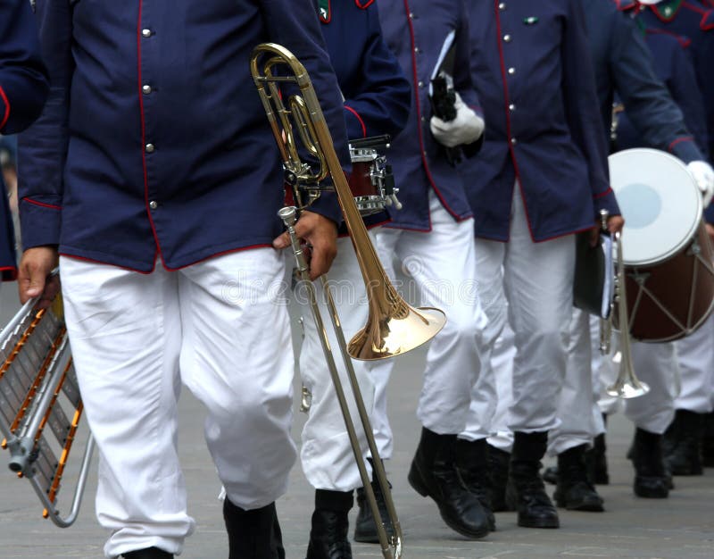 Parade of Musicians of the Band in Full Uniform with the Musical Stock ...