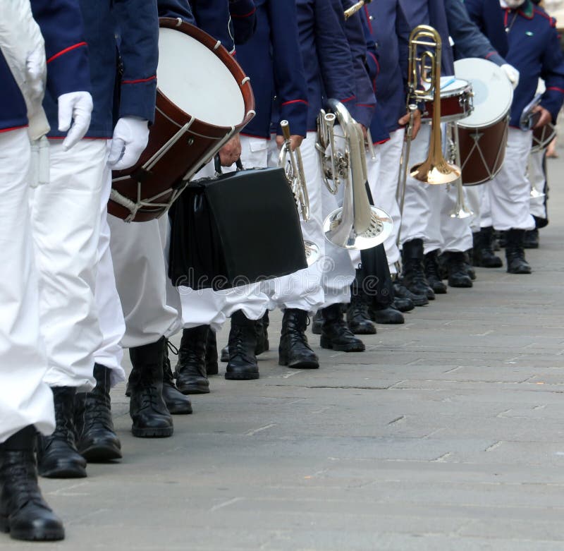 Parade of Musicians of the Band in Full Uniform on the Town Street ...