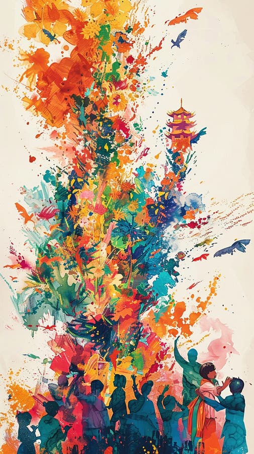 Parade Participation Flat Design Side View, Community Theme, Water ...