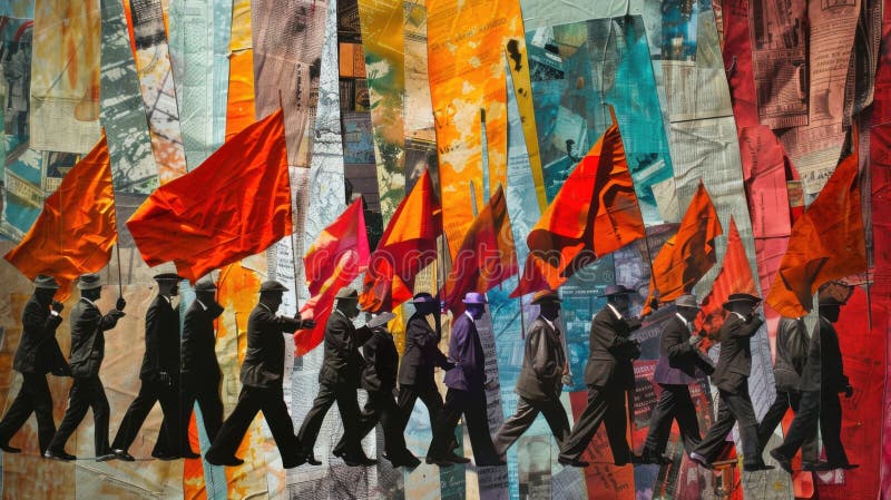 Parade of Workers with Red Flags Stock Illustration - Illustration of ...