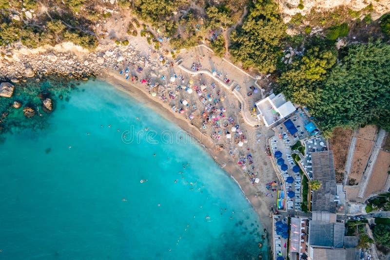 Paradise Bay Beach on a Sunset, Malta Stock Image - Image of holidays ...