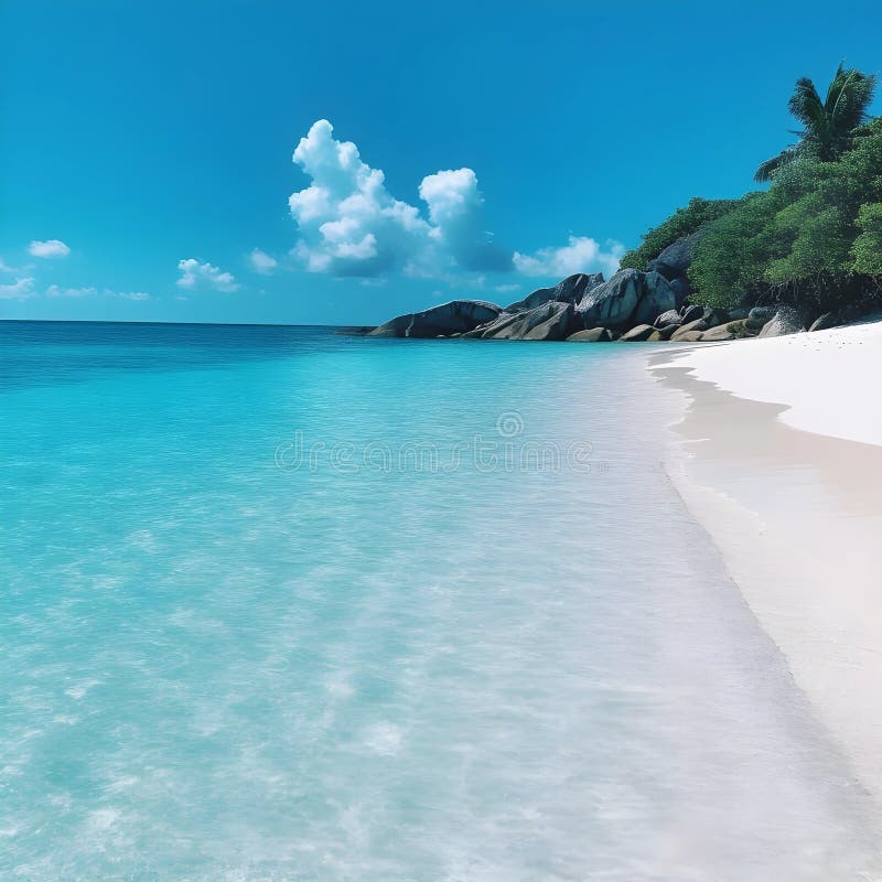 Paradise Beach with White Sand and Coco Palms. Summer Vacation and ...
