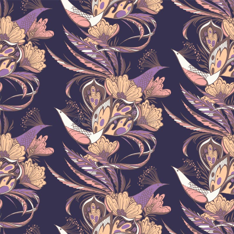 Paradise Birds Seamless Eastern Pattern Stock Vector - Illustration of ...
