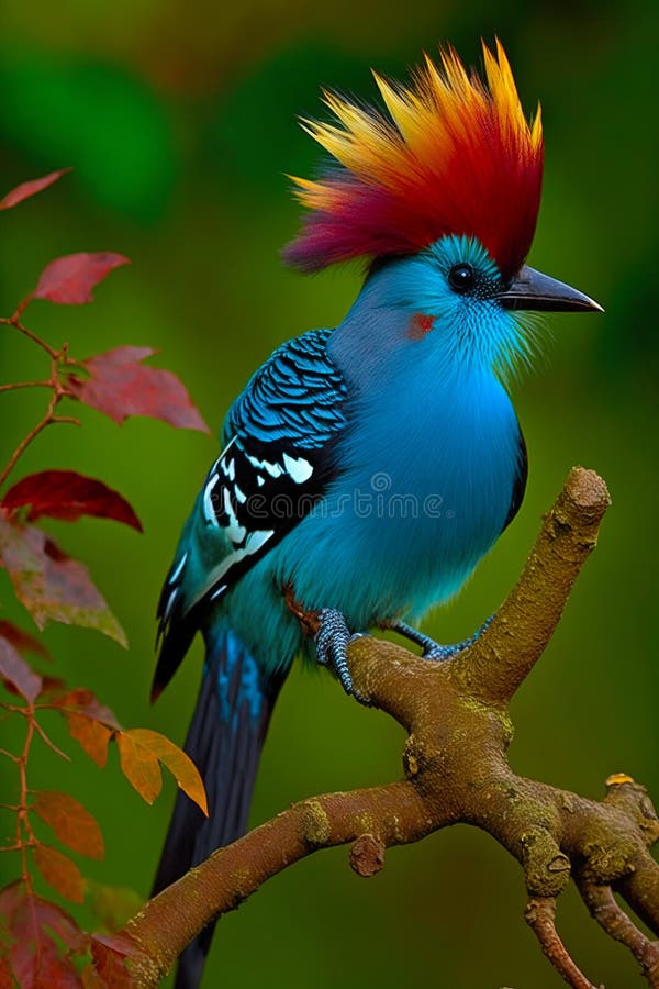Paradise Exotic Bird with a Crest on a Tree Branch in a Tropical Forest ...