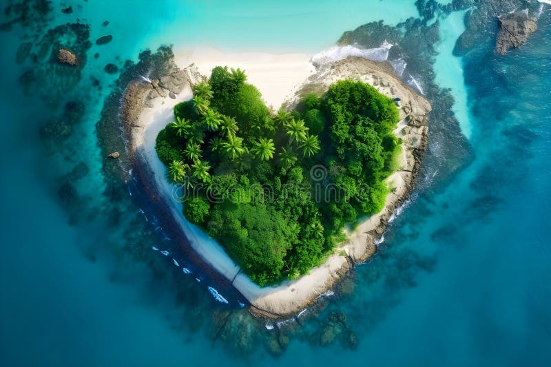 Paradise Island in the Form of Heart, Ai Generative Illustration Stock ...