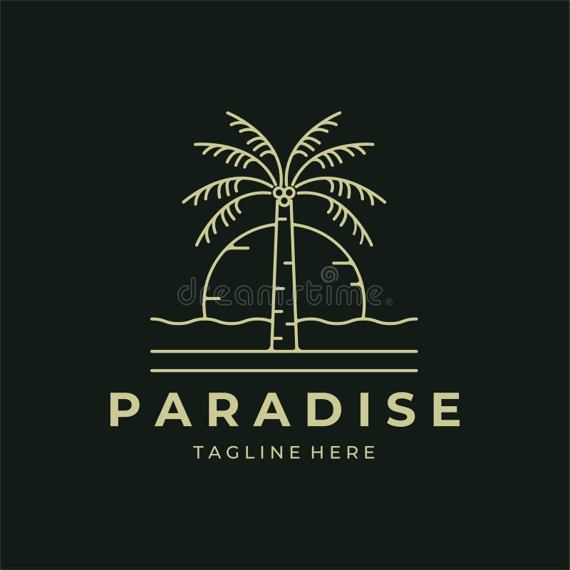 Paradise Logo Line Art Vector Minimalist Design Coconut Tree Icon Stock ...