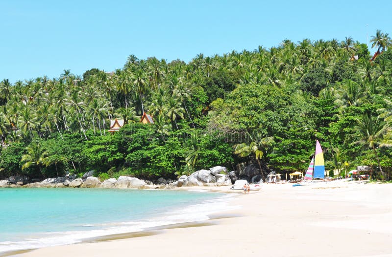 A Paradise Tropical Beach without People and Azure Water in the Sea ...
