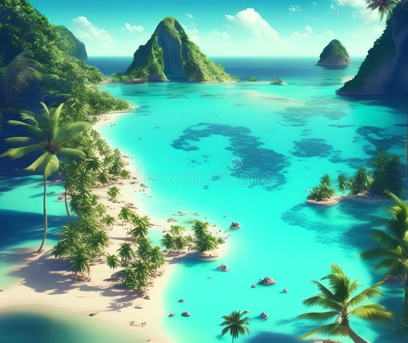 Paradise World, Generative AI Illustration Stock Illustration ...