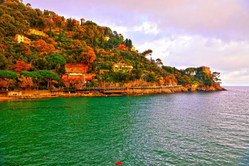 The Bay of Paraggi in Portofino with Green and Transparent Water Stock ...