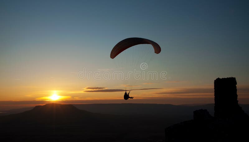 Paraglider in sunset stock photo. Image of field, high - 22636790