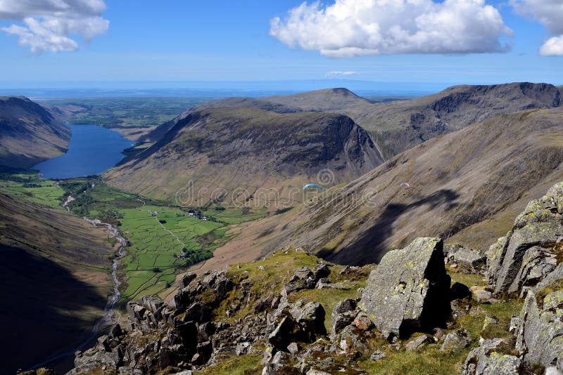 Paragliders over Kirk Fell stock image. Image of farm - 151097831