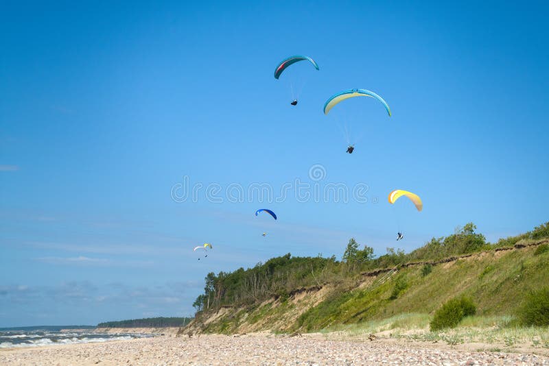 Paragliding in the beach stock photo. Image of freedom - 130073534
