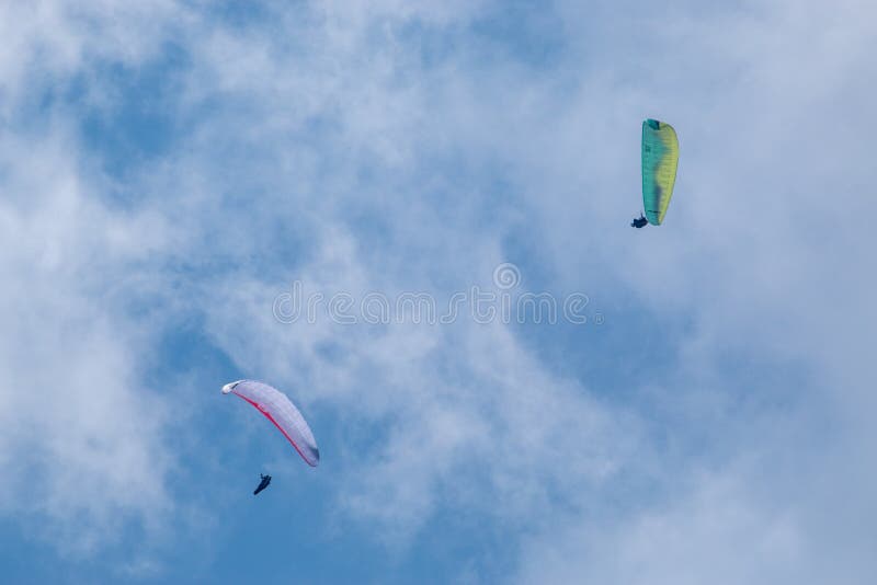 Paragliding Flying with Parachutes in the Clouds Editorial Stock Image ...