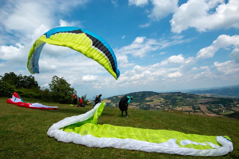 Paragliding Flying with Parachutes in the Clouds Editorial Stock Image ...