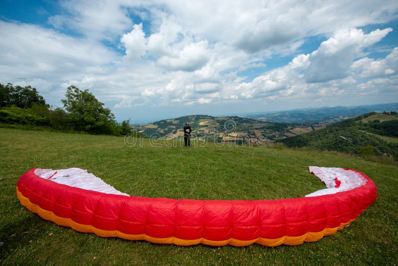 Paragliding Flying with Parachutes in the Clouds Stock Photo - Image of ...