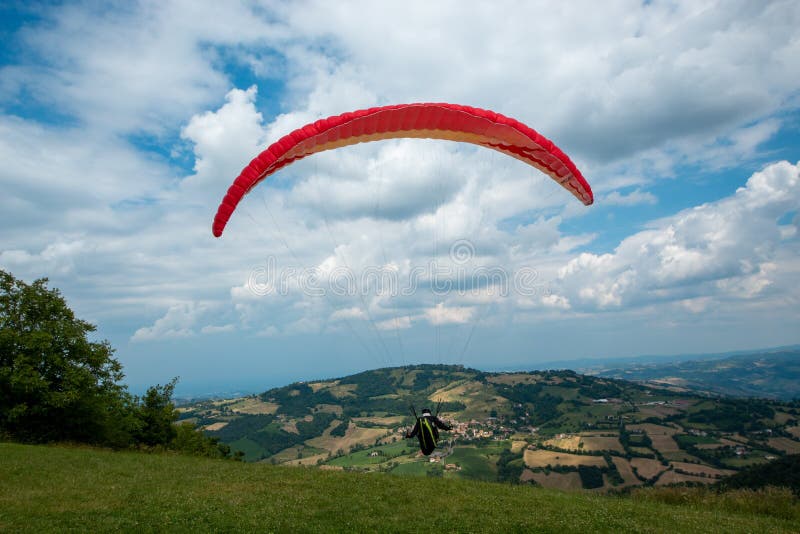 Paragliding Flying with Parachutes in the Clouds Stock Image - Image of ...