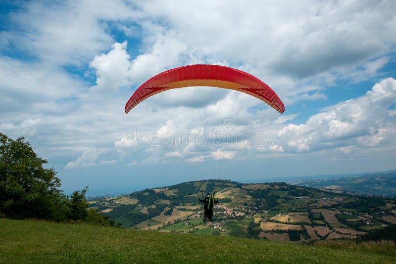 Paragliding Flying with Parachutes in the Clouds Stock Photo - Image of ...