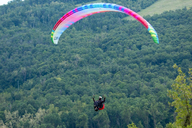 Paragliding Flying with Parachutes in the Clouds Stock Image - Image of ...