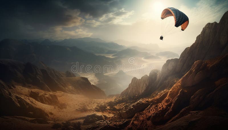 Paragliding Men Risk Flying High Up Cliffs Generated by AI Stock Photo ...