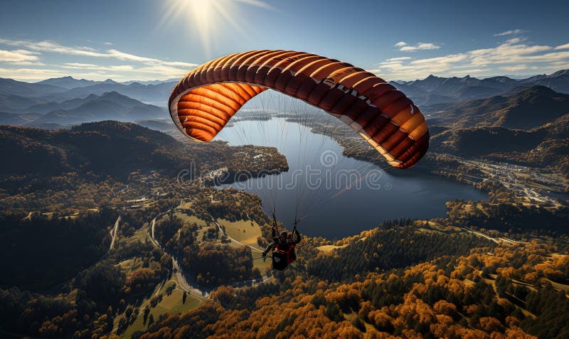 Paragliding Over Lake with Mountains Stock Image - Image of horizon ...