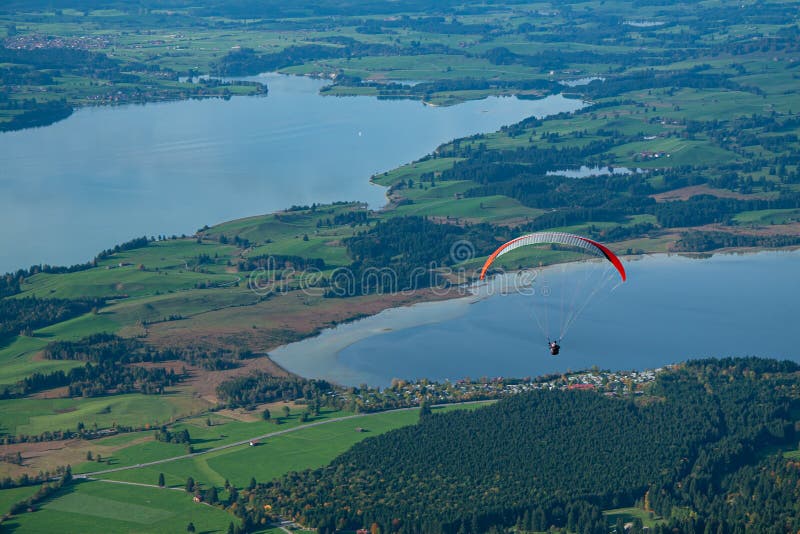 Paragliding in Over Lakes in Bavarian Alps Stock Photo - Image of ...