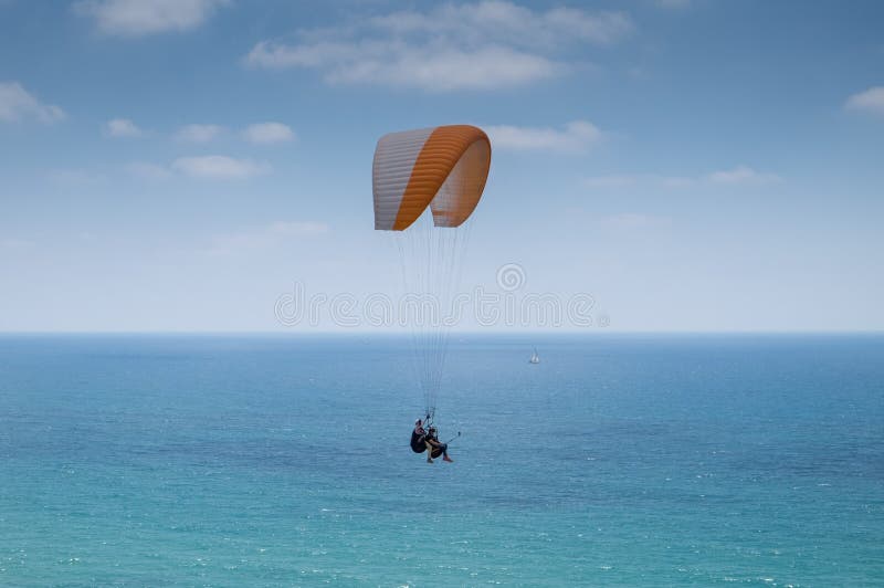 Paragliding Over Mediterranean Sea. Israel Stock Image - Image of ...