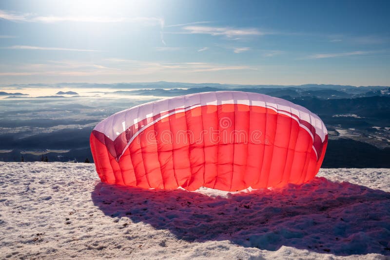 Paragliding in Winter at Mountains Stock Image - Image of snow ...