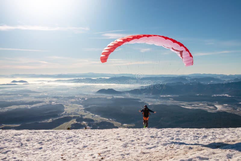 Paragliding in Winter at Mountains Stock Image - Image of high, gliding ...