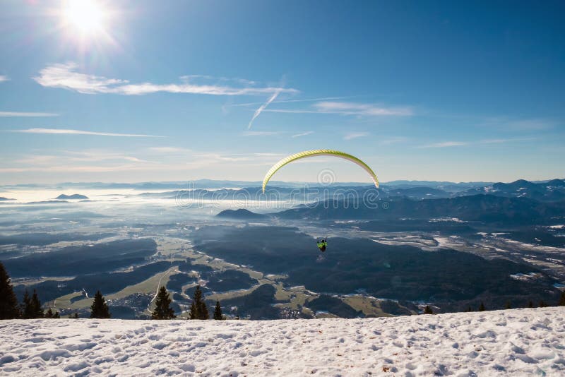 Paragliding in Winter at Mountains Stock Photo - Image of outdoors ...