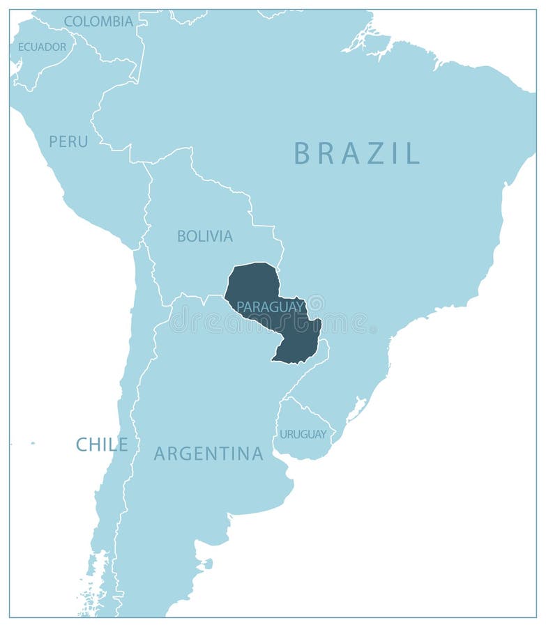 Paraguay - Blue Map with Neighboring Countries and Names Stock ...