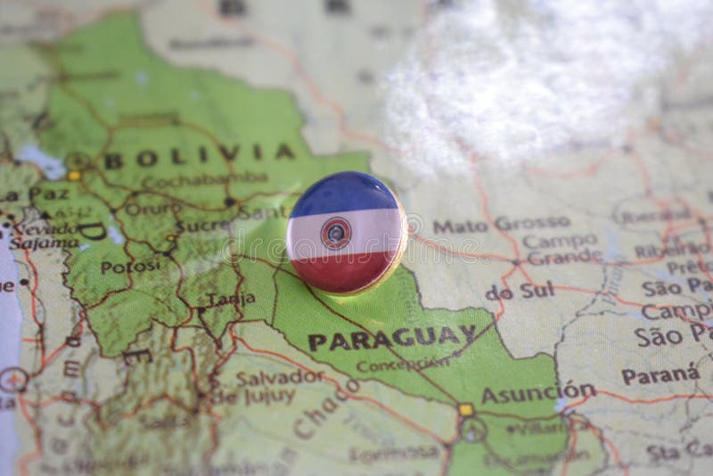 Paraguay Flag Drawing Pin on the Map Stock Photo - Image of flag, place ...