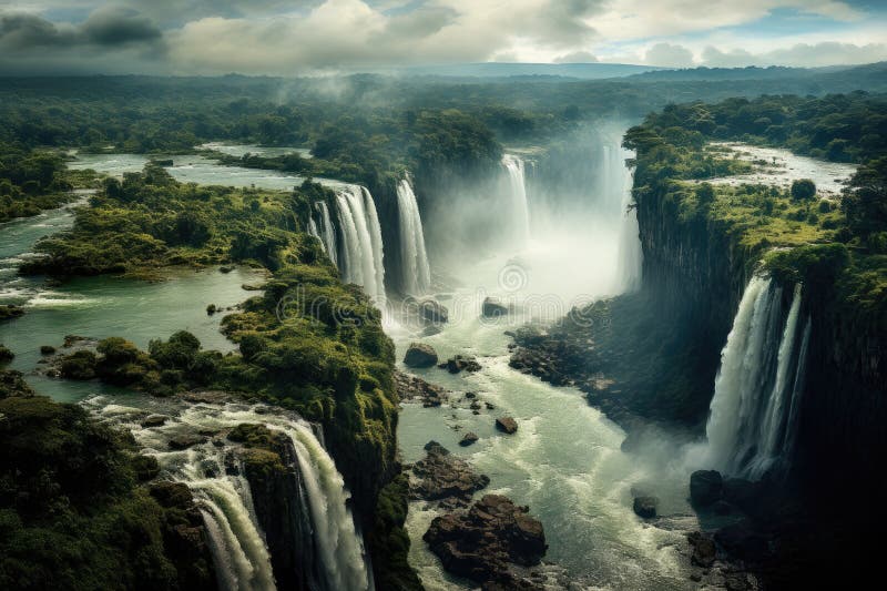 Paraguay Landscape. Beautiful Waterfall Scene with River Flowing ...