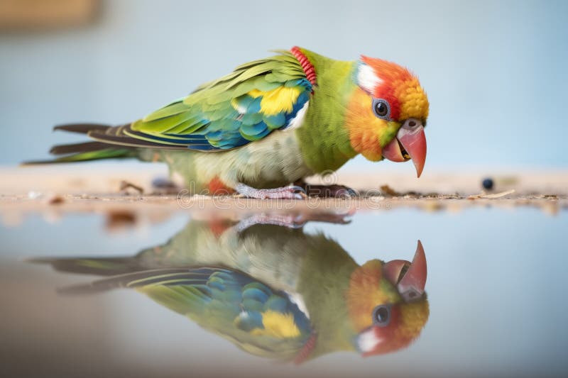 Parakeet with Mirror Showing Multiple Reflections Stock Image - Image ...