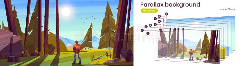 Parallax Background with Landscape with Volcano Stock Vector ...