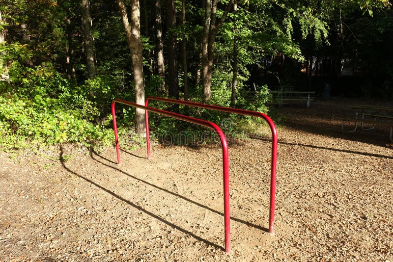 Parallel Bars in an Outdoor Obstacle Course Stock Image - Image of tree ...